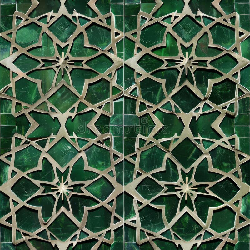 Intricate Geometric Patterns on Green Tiled Background Stock Image ...