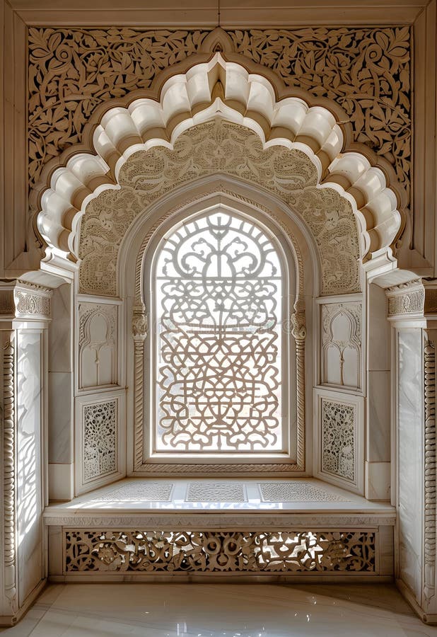 Intricate Marble Inlay & Ornate Arch Window Stock Illustration ...