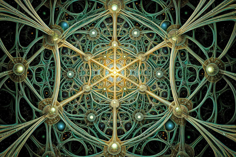 Intricate Geometric Structure Glowing in a Cosmic Space with Vibrant ...