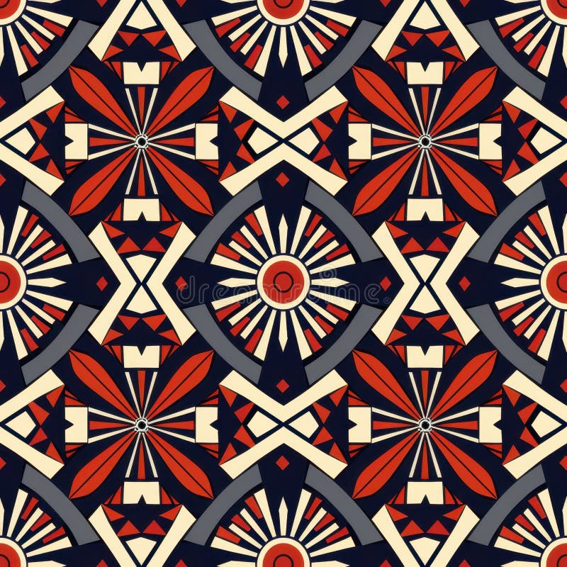 Intricate Geometric Tribal Pattern with Vivid Red and Blue Accents ...