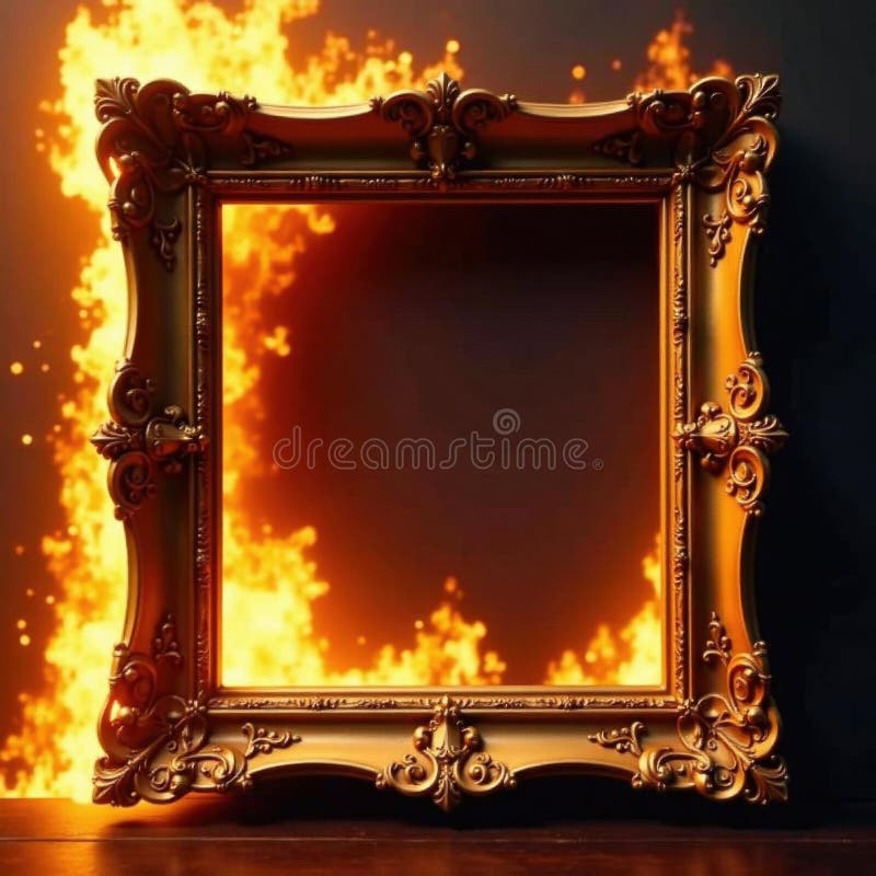 Intricate Gilded Frame Ablaze, Baroque Details Consumed by Fire ...