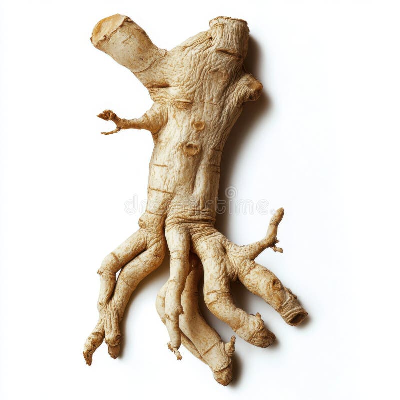 Intricate Ginseng Root with Knobby Features Isolated on a White ...