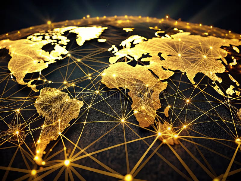 Intricate Global Network Map a Stunning Gold Web Design on a Dark ...