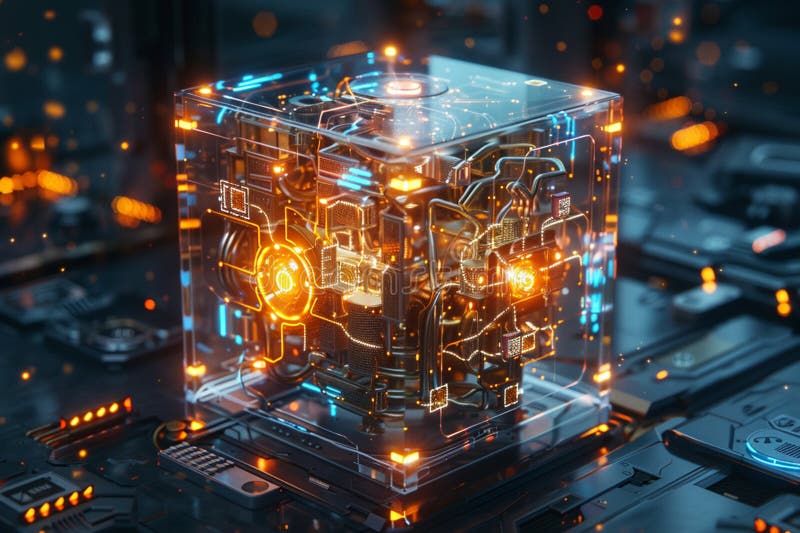 Intricate Glowing Cybernetic Cube Structure, Detailed Futuristic ...
