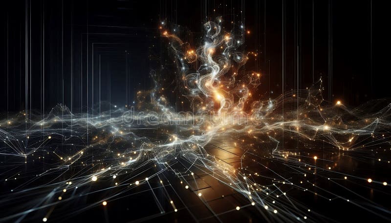 Intricate Glowing Light Threads Forming a Complex Dynamic Maze Against ...