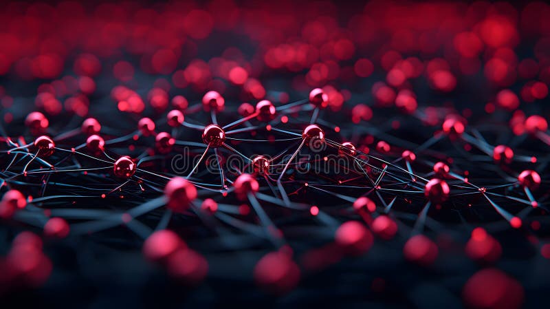 Intricate Glowing Network Structure with Red Nodes and Black Background ...