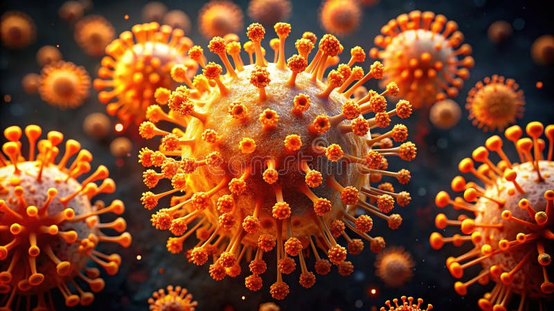 Intricate Glowing Orange Viral Structure Unveiled Under Microscope a ...