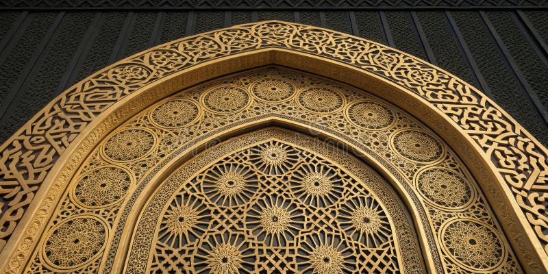 Intricate Gold Arabic Geometric Patterns on Elegant Archway Design ...