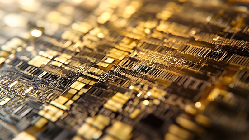Intricate Gold and Black Circuit Board Close Up Stock Illustration ...