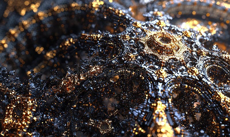 Intricate Gold and Black Fractal Structure, Ideal for Technology or Abstract Backgrounds Stock ...
