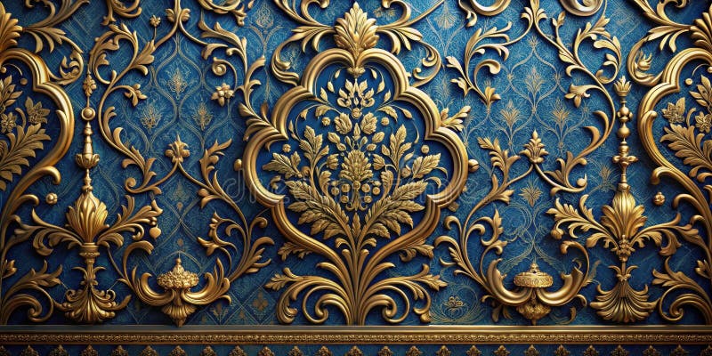 Intricate Gold and Blue Baroque Style Ornate Wall Decor Panel ...