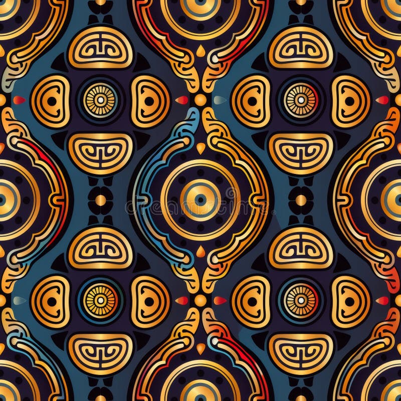 Intricate Gold and Blue Pattern Stock Illustration - Illustration of ...