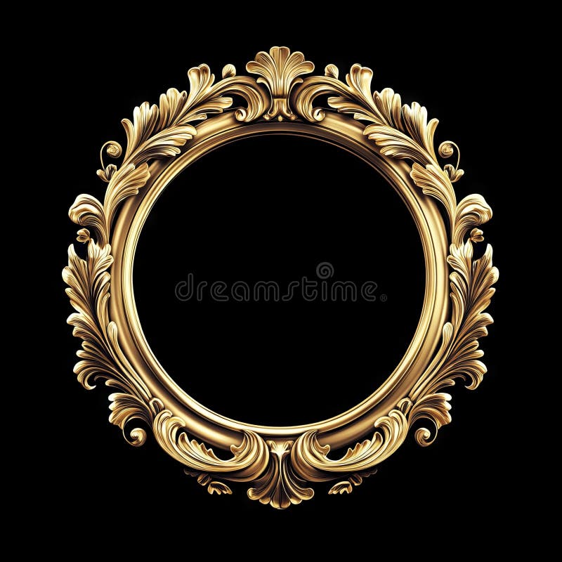 An Intricate Gold Circle Frame Against a Black Surface Stock Photo ...