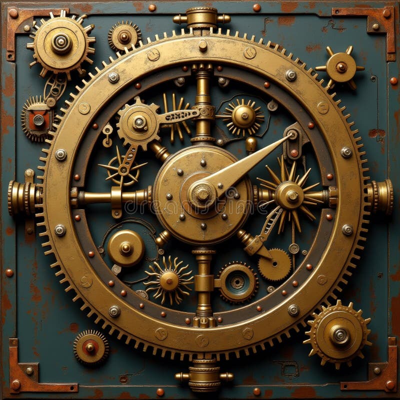 Intricate Gold Clockwork Gears Mechanism on Teal Background AI ...