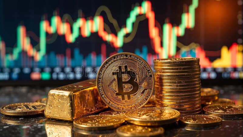 Intricate Gold Coins Stack beside Gold Bar As Stock Market Display ...