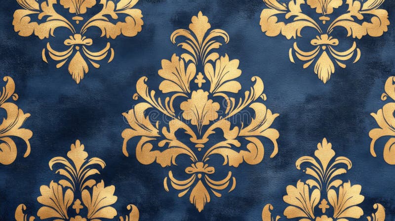 Intricate Gold Damask Pattern on a Deep Blue Background Stock ...
