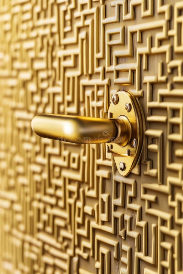 Intricate Gold Door with Maze Pattern and Handle Close-up Details Stock ...