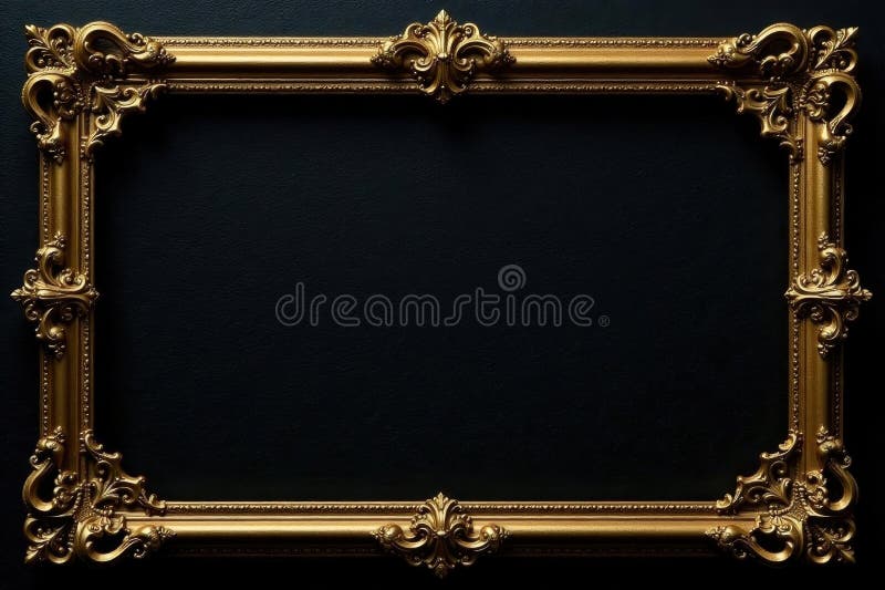 Intricate Gold Filigree Frame, Textured Black Backdrop, Pattern ...