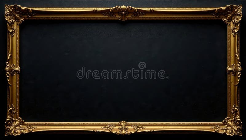 Intricate Gold Filigree Frame, Textured Black Backdrop, Stock, Elegant ...