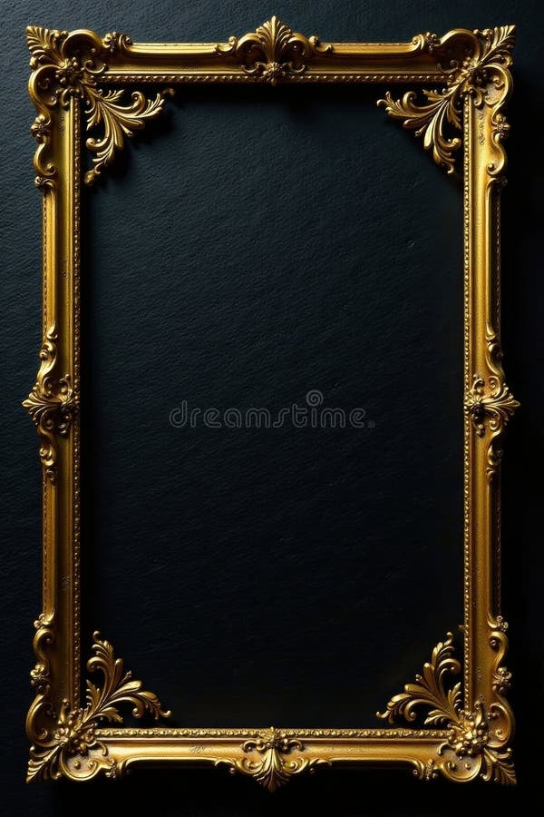 Intricate Gold Filigree Frame, Textured Black Backdrop, Gold Texture ...
