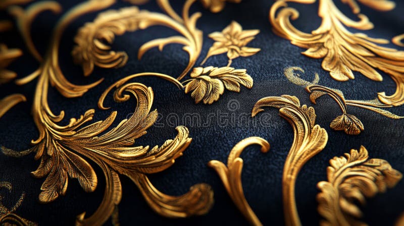 Intricate Gold Filigree Pattern on Black Background Stock Illustration ...