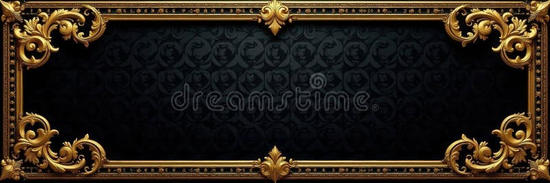 Intricate Gold Frame on Black, Damask Pattern, Design, Vintage Stock ...