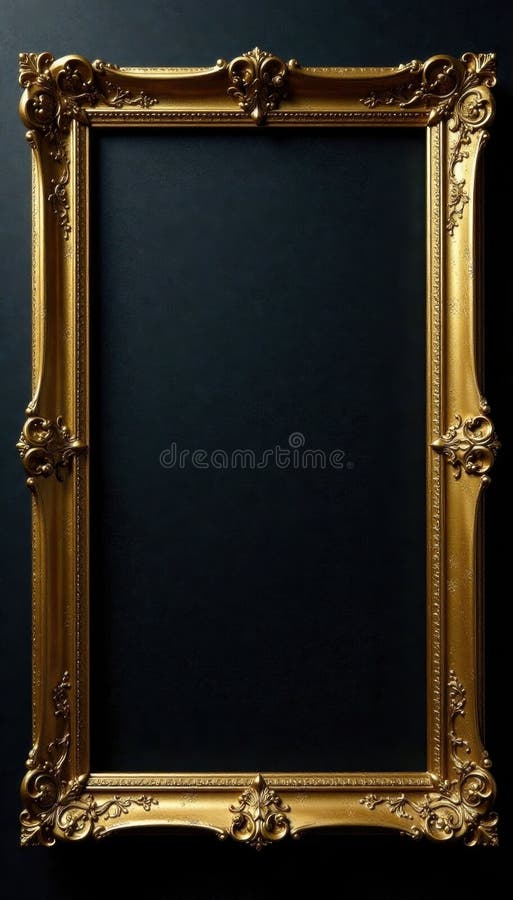 Intricate Gold Frame, Textured Black Backdrop, Dark, Rococo, Golden ...