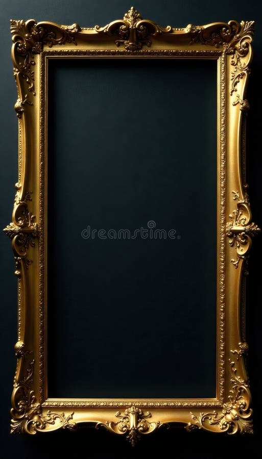 Intricate Gold Frame, Textured Black Backdrop, Deco, Ornate, Gold Leaf ...