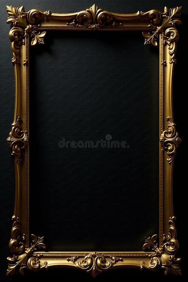 Intricate Gold Frame, Textured Black Backdrop, Graphic, Rich, Baroque ...
