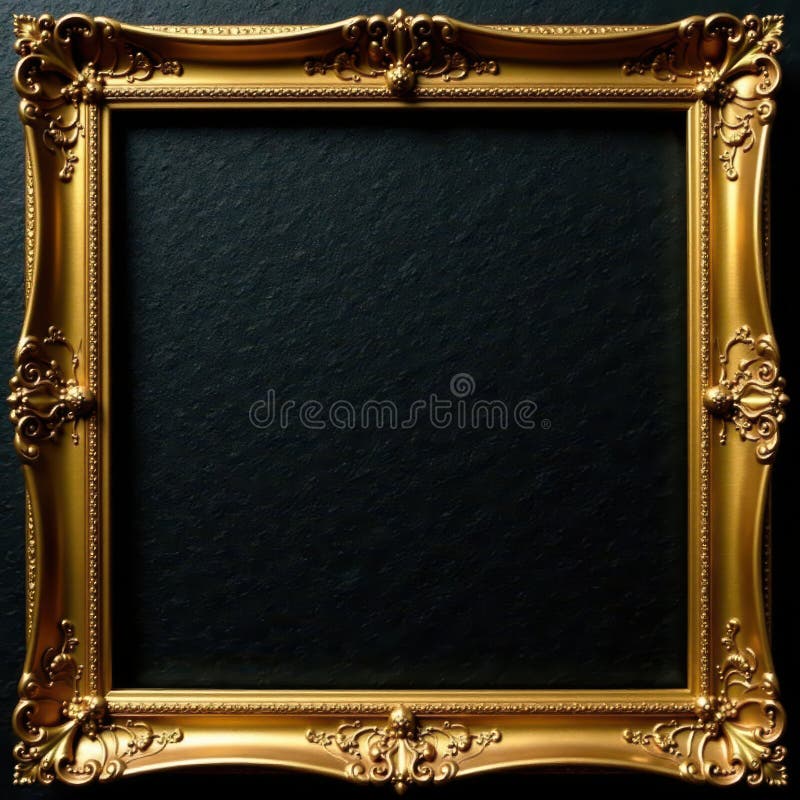 Intricate Gold Frame, Textured Black Backdrop, Regal, Scroll, Picture ...