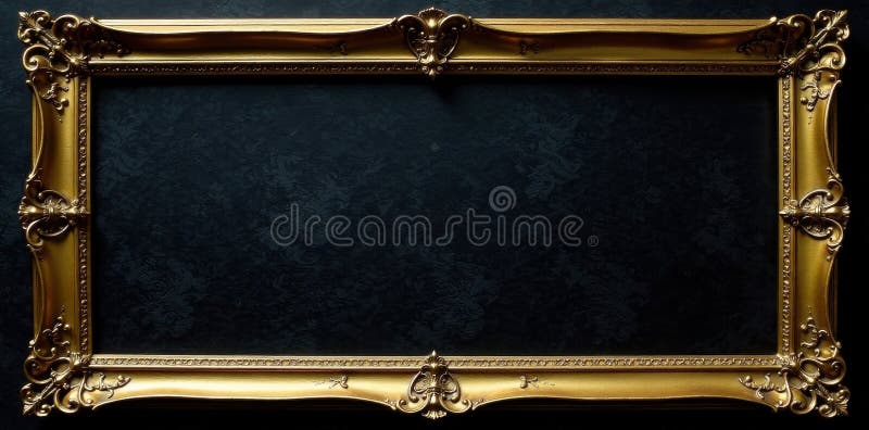 Intricate Gold Frame, Textured Black Backdrop, Rococo, Glossy Stock ...