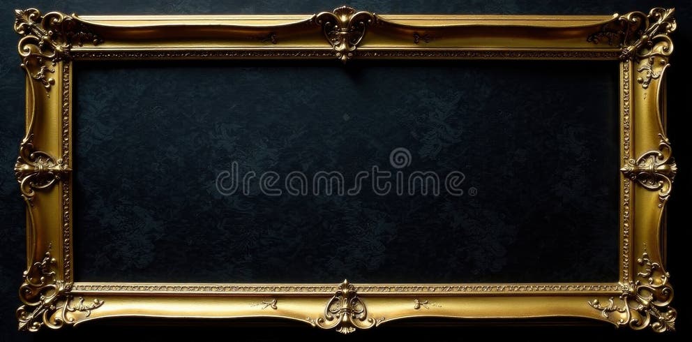Intricate Gold Frame, Textured Black Backdrop, Rococo, Glossy Stock ...