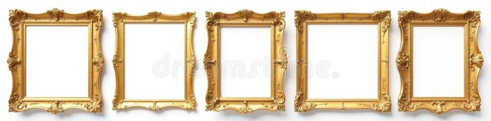 Intricate Gold Frames, Varying Sizes, White Backdrop, Elegant, Border ...