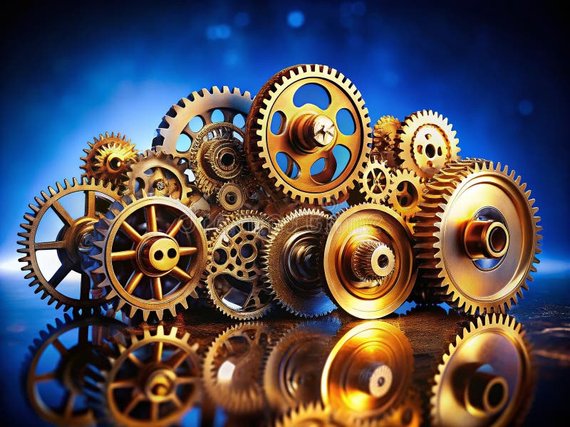 Intricate Gold Gears on a Blue Background a Stunning Visual for ...