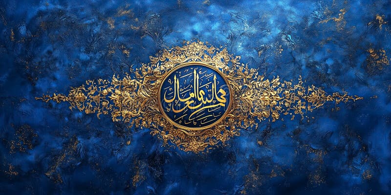 Intricate Gold Islamic Calligraphy Artwork on Deep Blue Background ...