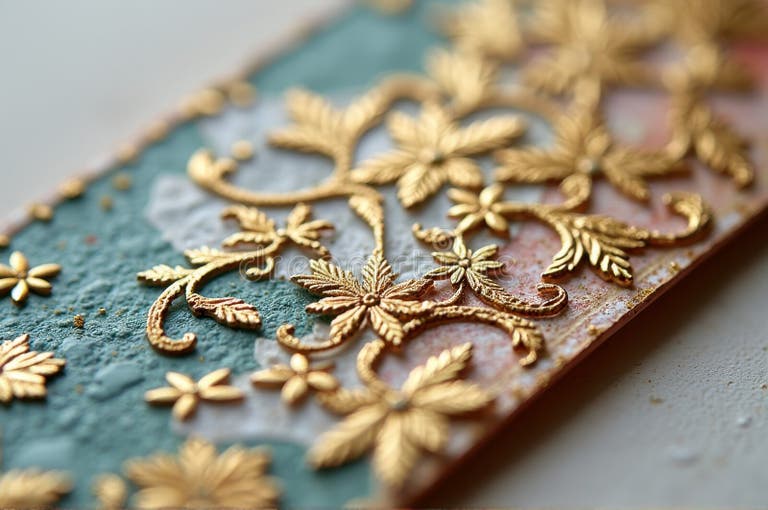 Intricate Gold Leaf Design on Textured Surface Stock Illustration - Illustration of leaf ...