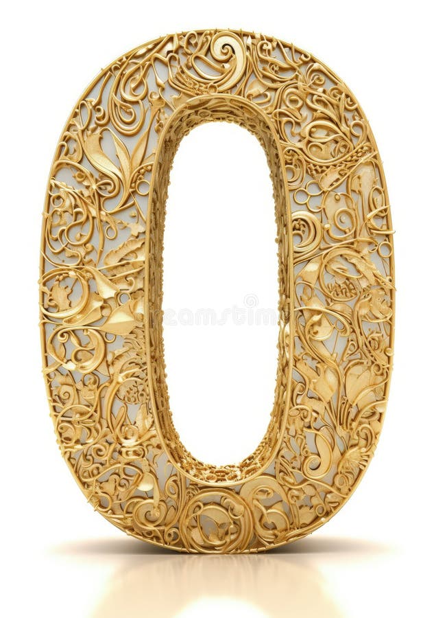 Intricate Gold Number 0 on White Background for Elegant Designs. Stock ...