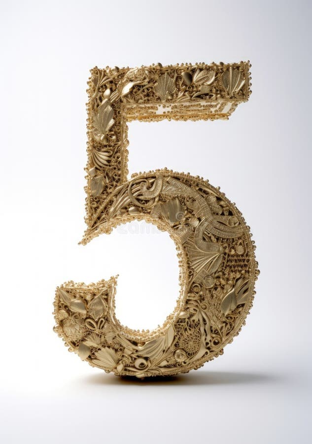 Intricate Gold Number 5 on White Background for Elegant Designs. Stock ...