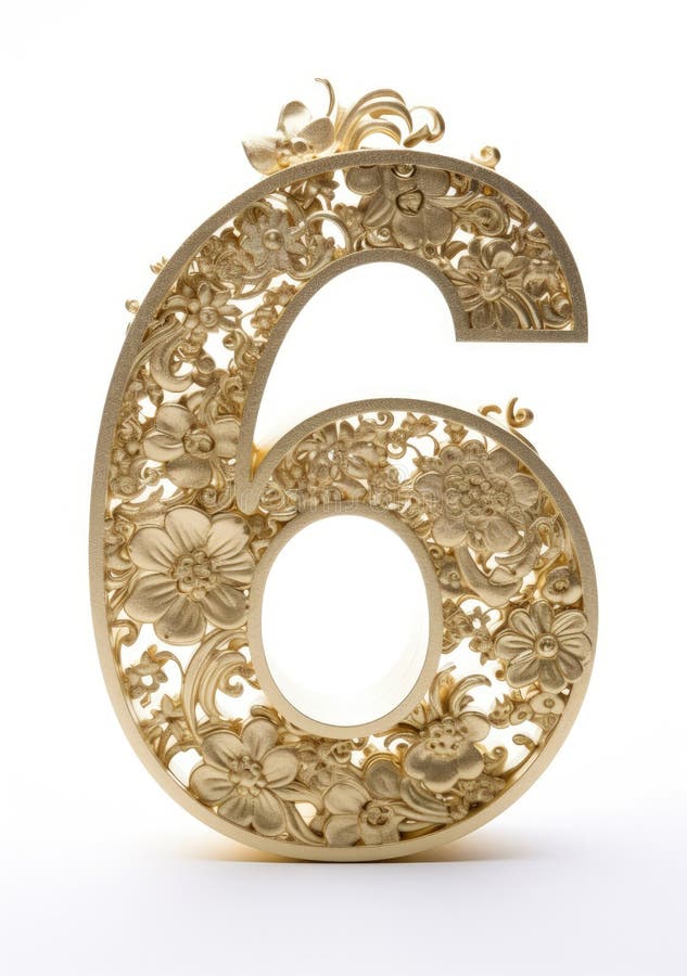 Intricate Gold Number 6 on White Background for Elegant Designs. Stock ...
