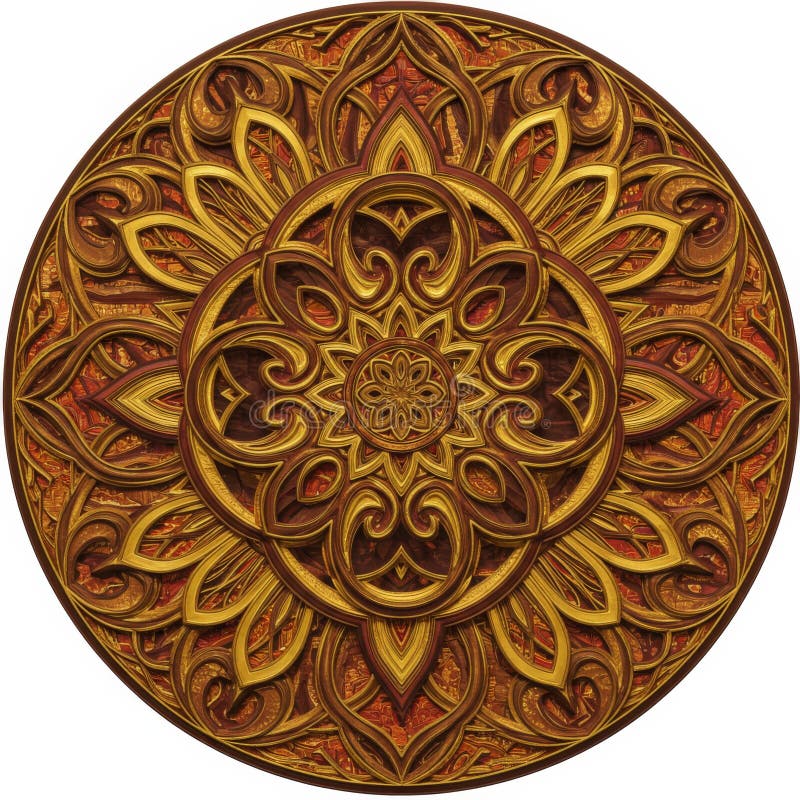 Intricate Gold and Red Circular Mandala Design Stock Illustration ...