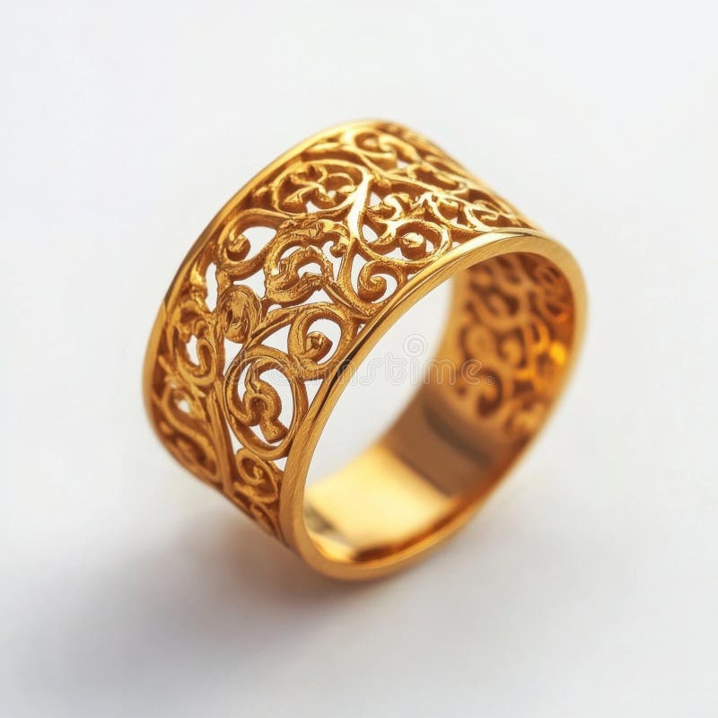Intricate Gold Ring with Ornate Filigree Design Stock Image - Image of ...