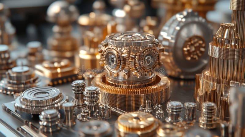 Intricate Gold and Silver Gear Mechanism Display Stock Illustration ...