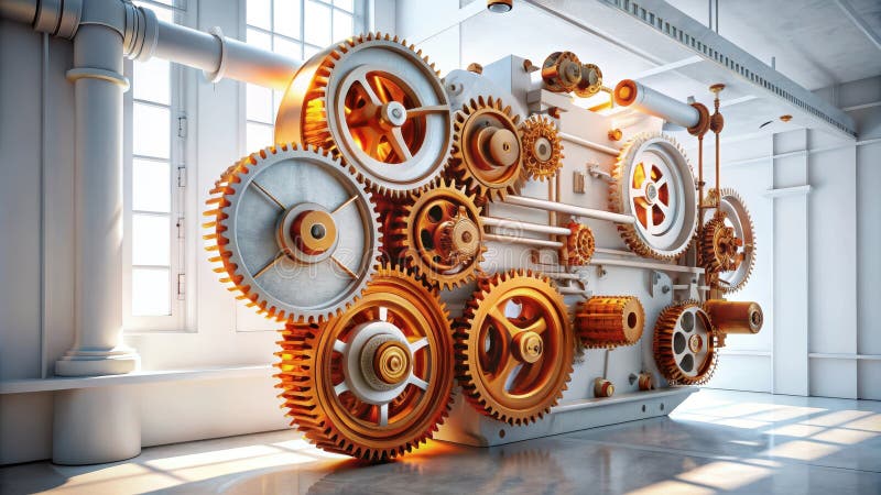 Intricate Gold and Silver Gears Intermeshing in a Modern Industrial ...