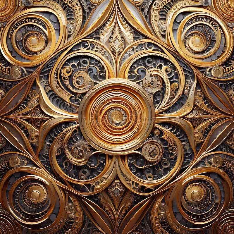 Intricate Gold and Silver Pattern with Spirals and Circles, Creating ...