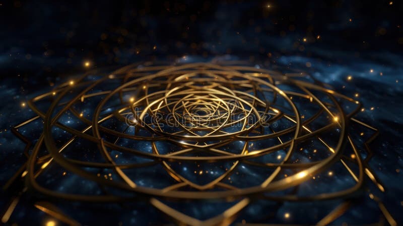 Intricate Gold Spiral on Cosmic Background with Glowing Particles Stock ...