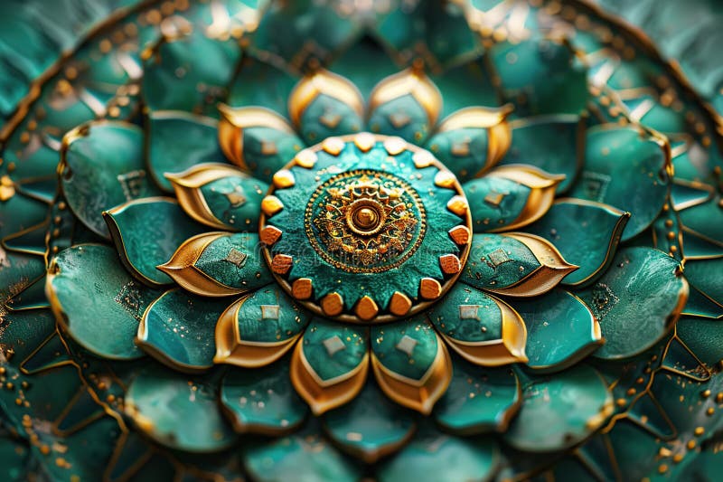 Intricate Gold and Teal Mandala Stock Illustration - Illustration of ...