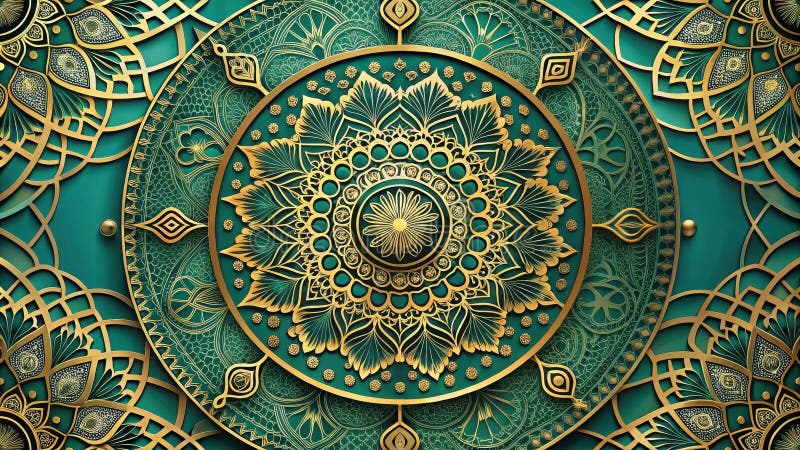 Intricate Gold and Teal Mandala Design with Geometric Patterns ...