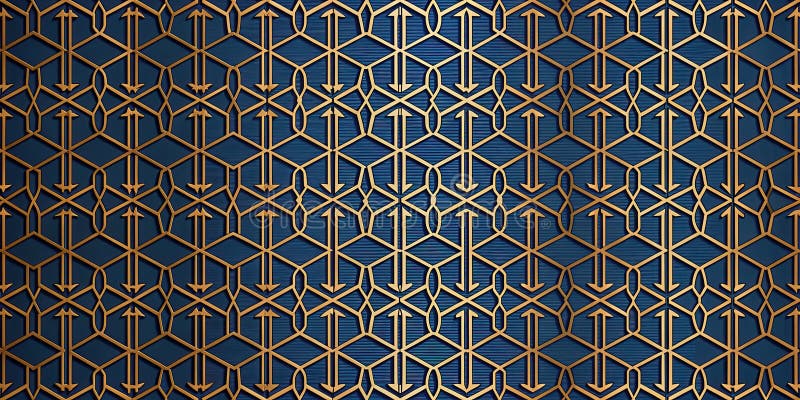 Intricate Golden Arrows on a Deep Blue Geometric Background a Seamless ...