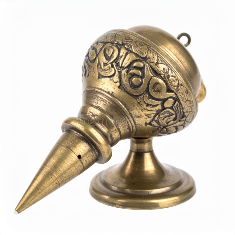 Intricate Golden Artifact Featuring Religious Carvings on White ...