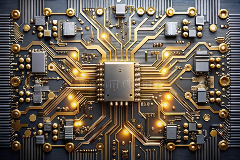 Intricate Golden Circuit Board High-resolution Image of Complex ...